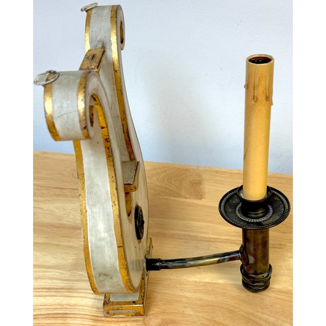 English Regency Gray Painted Tole & Brass Lyre Motif Wall Sconces - a ...