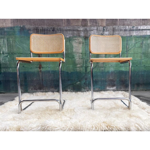 1970s Italian Marcel Breuer Style Cesca Bar Stools - A Pair | Chairish