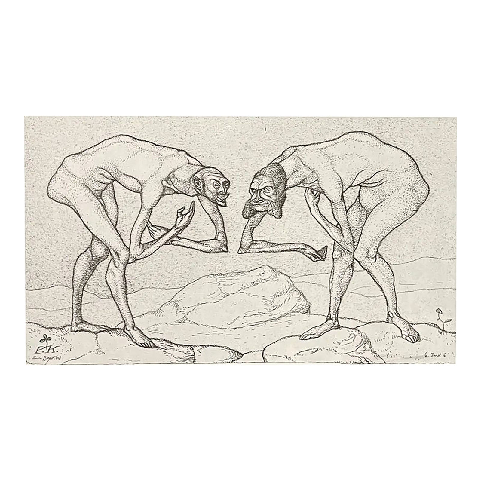 1947 Paul Klee Engraving 2 Two Men Meet 1903 | Chairish