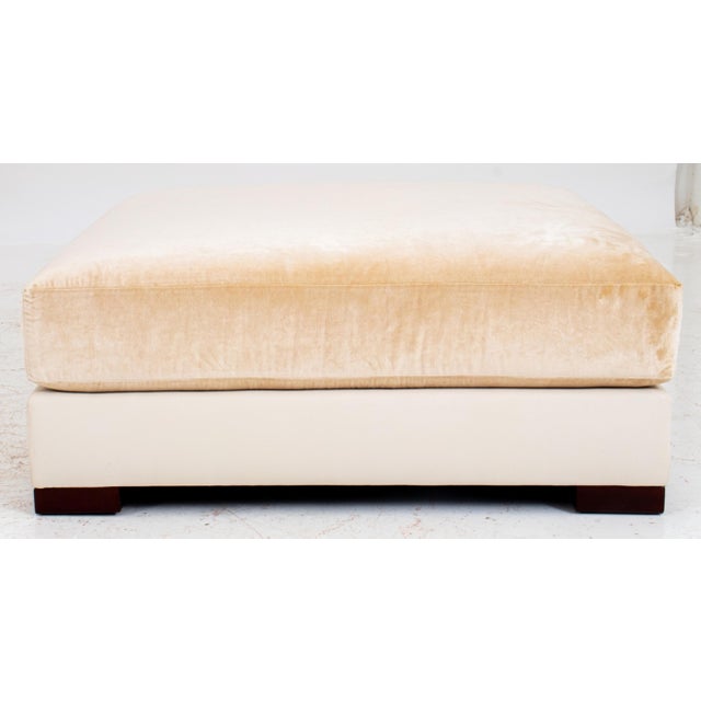 Large Square Cream Velours Ottoman | Chairish