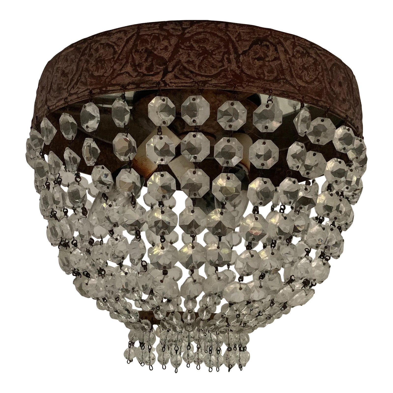 1960s Crystal and Iron Ceiling Fixture | Chairish