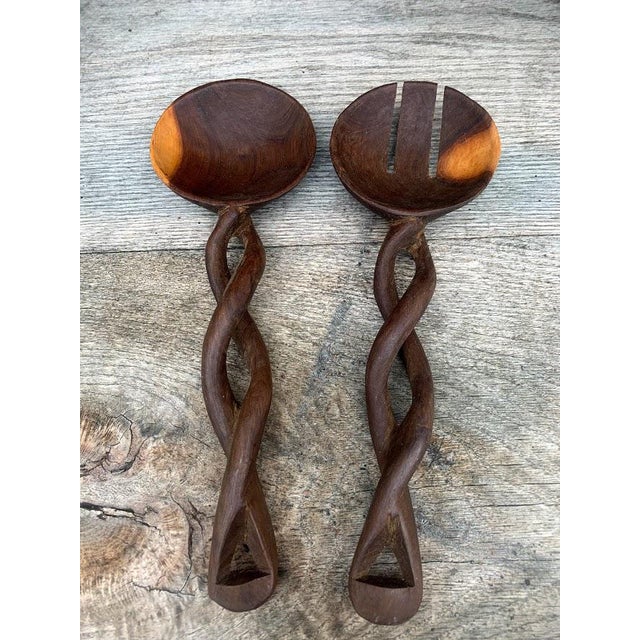 Wooden Twisted Handle Salad Spoon/Fork - Pair | Chairish