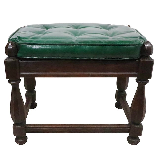 Tudor Style Wood and Leather Footrest Stool Ottoman | Chairish