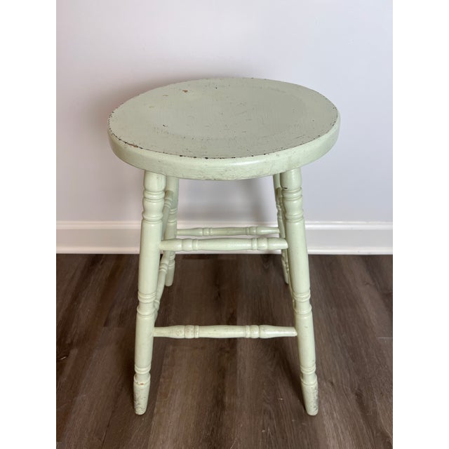 Early 20th Century Vintage English Country Pale Green Wooden Stool ...
