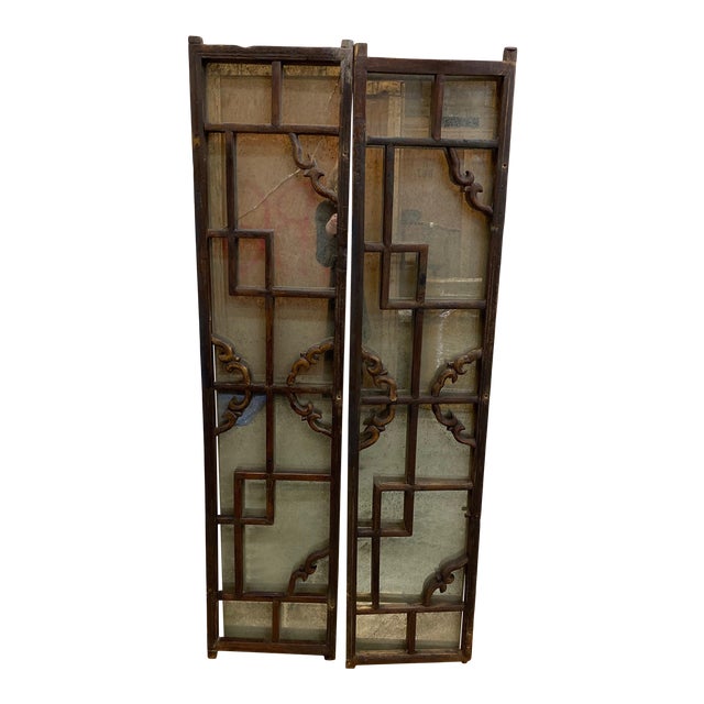 Antique Japanese Window Screens With Antiqued Mirror - a Pair | Chairish