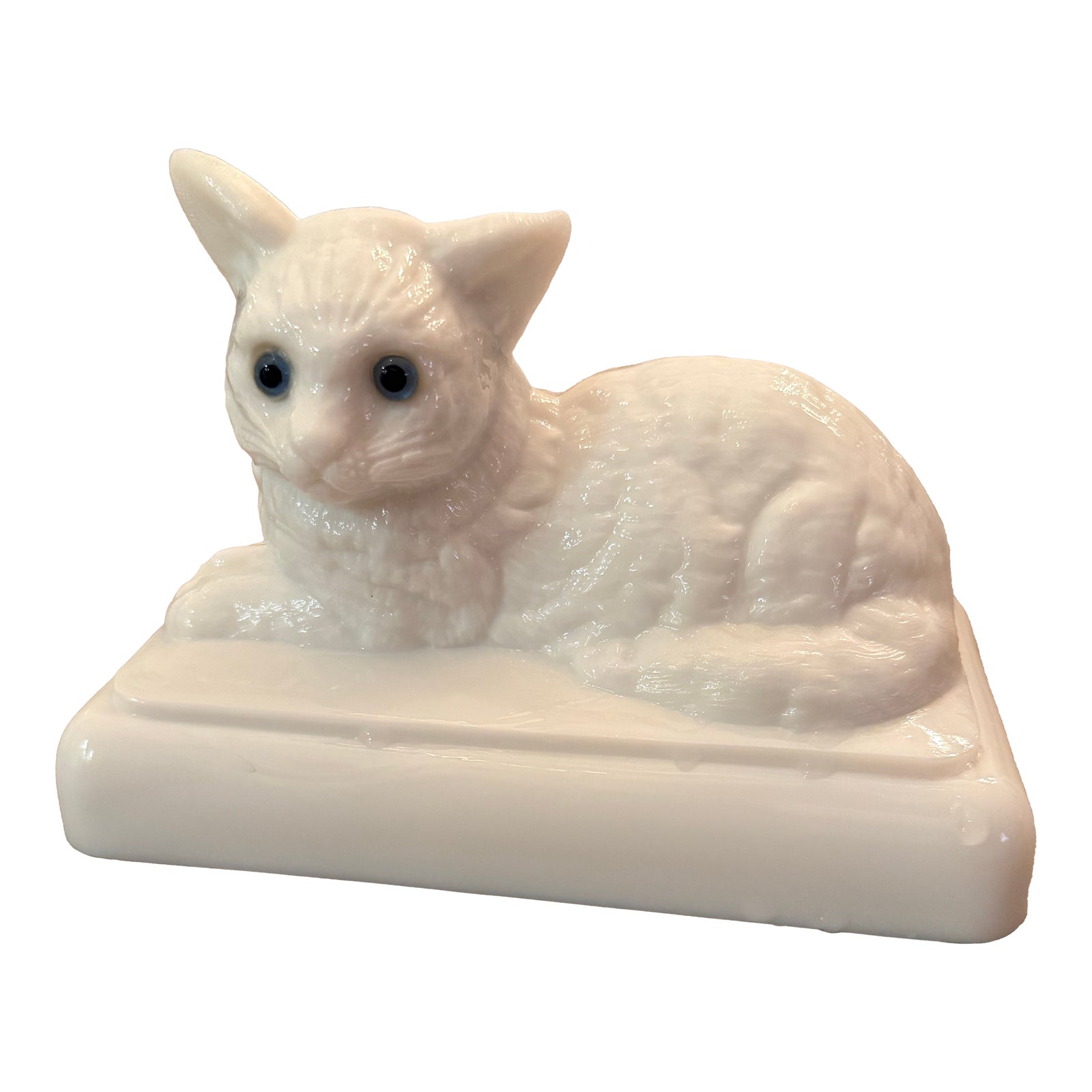 Westmoreland Milk Glass Cat With Blue Eyes | Chairish