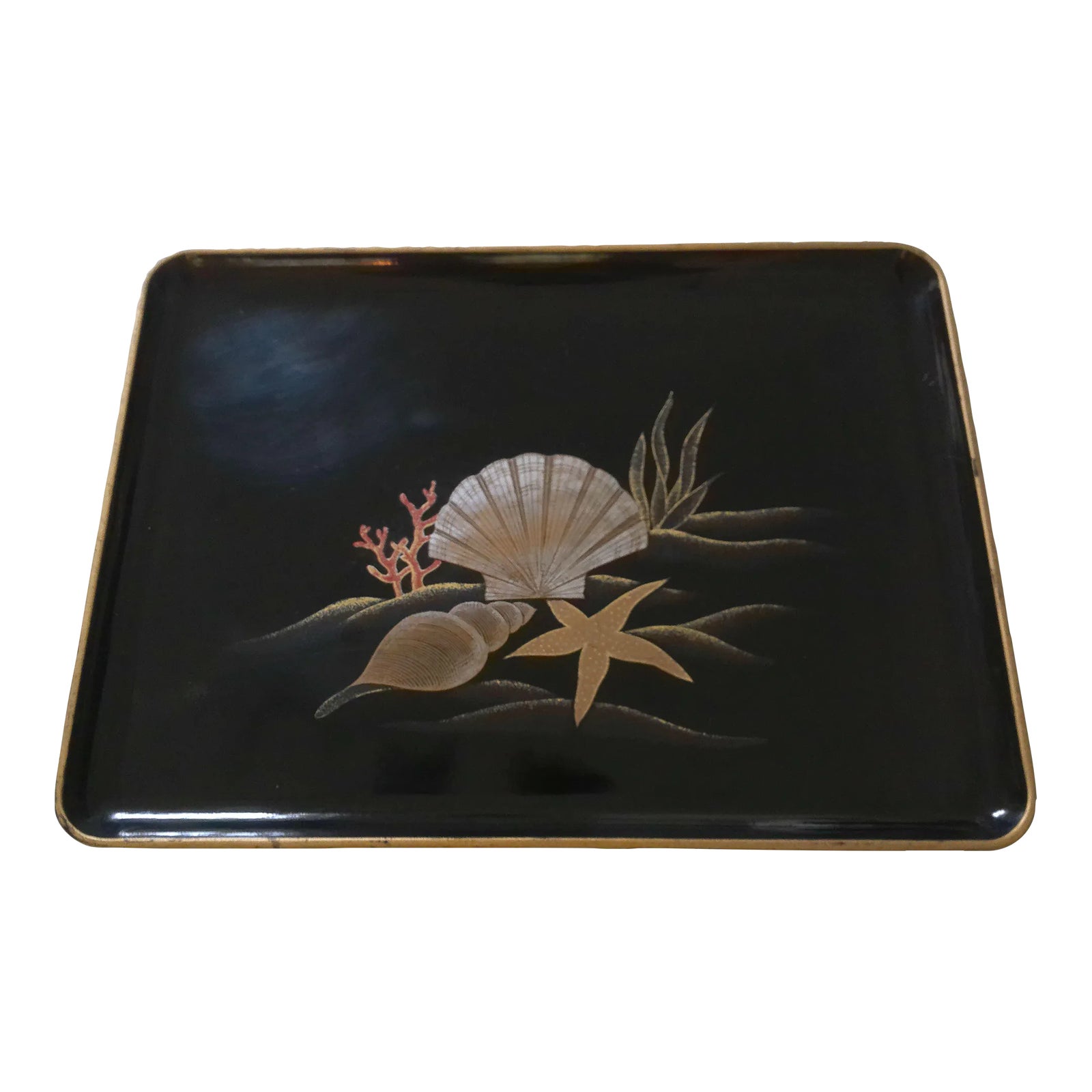 1970s Black Otagiri Sea Life Tray | Chairish