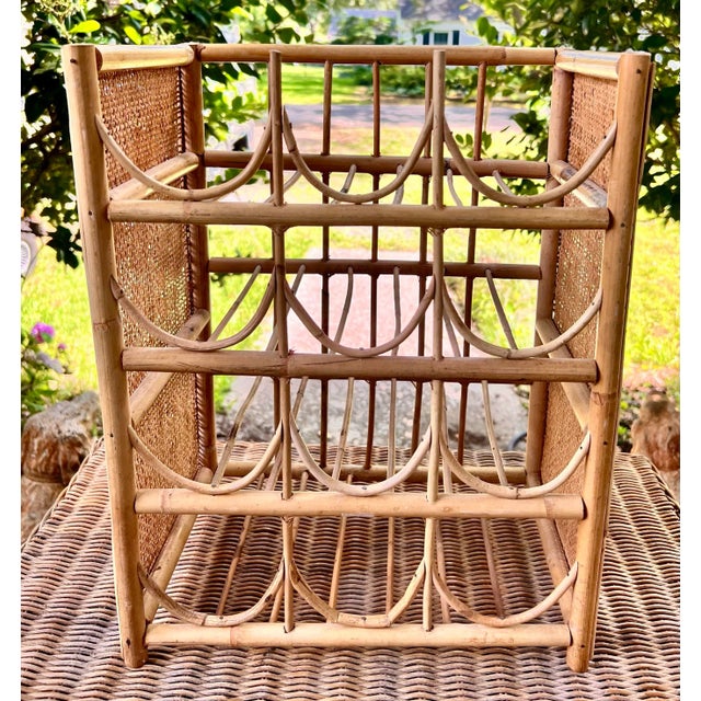 Vintage Bamboo Rattan and Cane 12 Bottle Wine Rack | Chairish