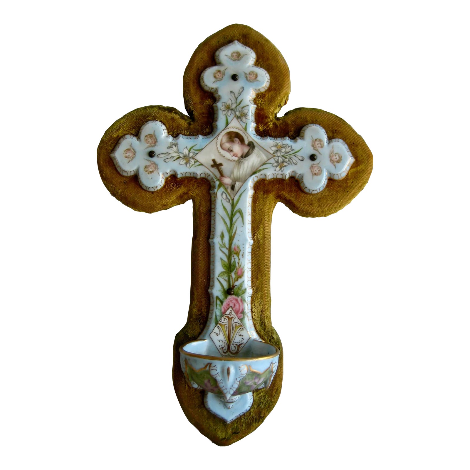 French Antique Porcelain Wall Hanging Holy Water Cross, Circa 1890 ...
