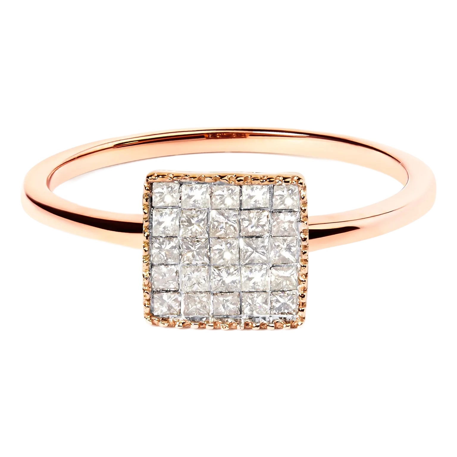 10K Rose Gold 1/3 Cttw Invisible Set Princess Cut Diamond Composite ...