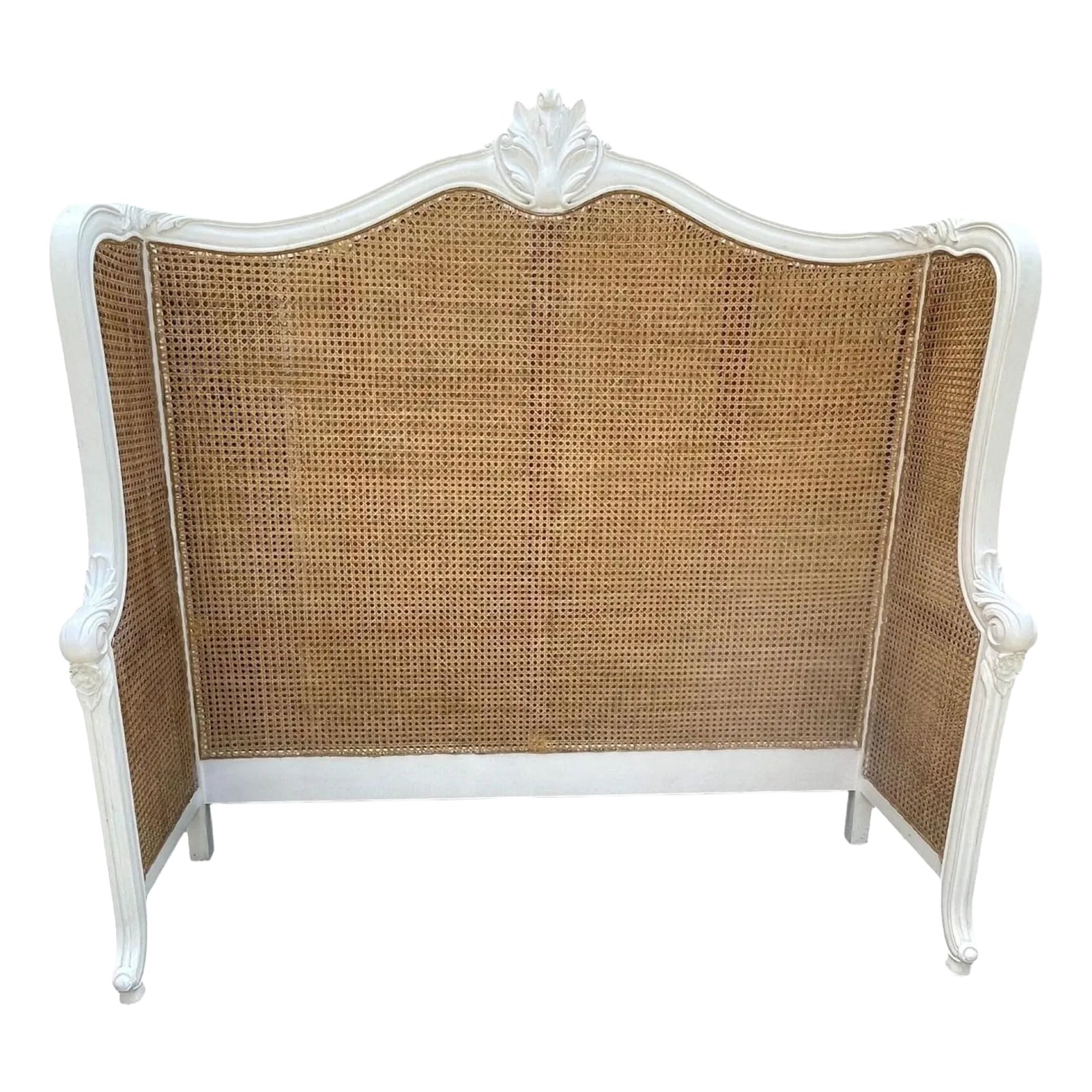 French Regency Queen Cane Headboard – White Mahogany Wraparound | Chairish