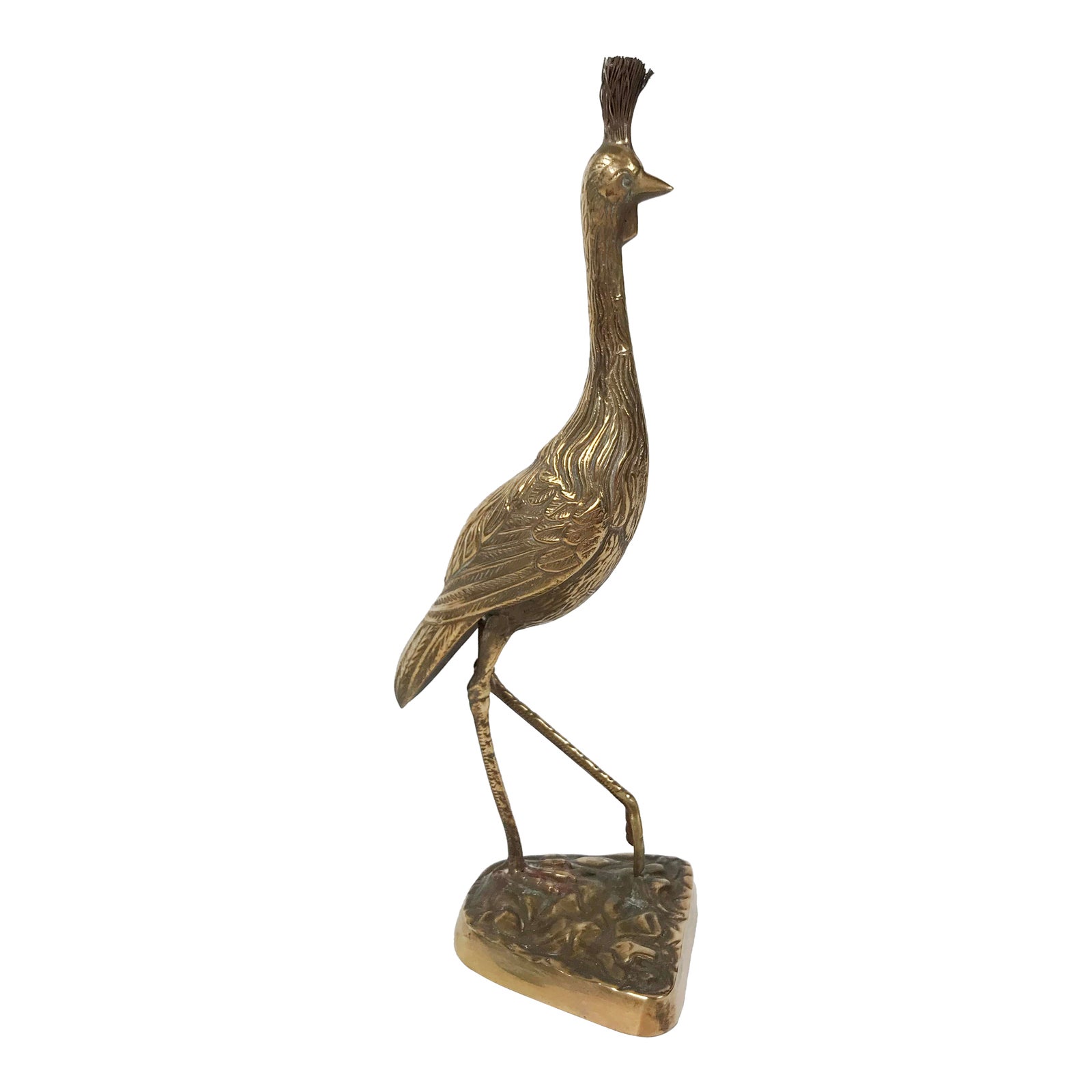 Late 20th Century Brass Crowned Crane Figure | Chairish