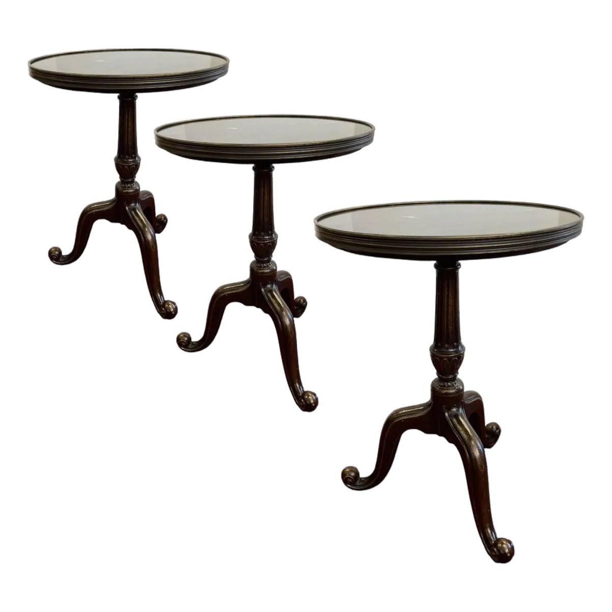 Set of Three Regency-Style Cast Iron Pedestal Tables With Black Stone ...