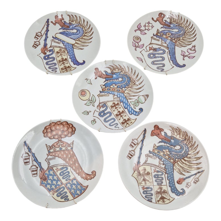 Porcelain Plates by Piero Fornasetti for Alfa Romeo, Milan, Italy ...