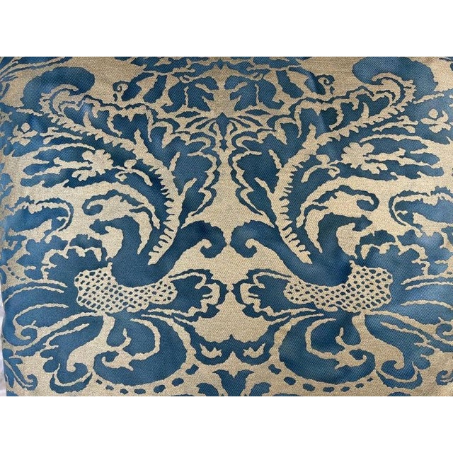 Pair of Vibrant Blue & Gold Metallic Fortuny Textile Pillows | Chairish