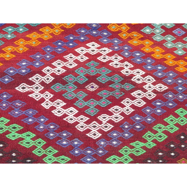 Mid 20th Century 60s Bright Colors Turkish Embroidered Boho Kilim Area ...