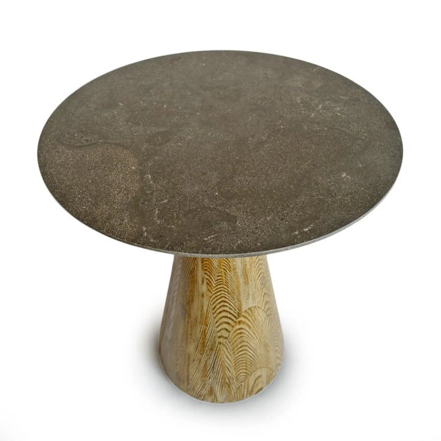 Salvaged Oak & Stone Cone Side Table | Chairish