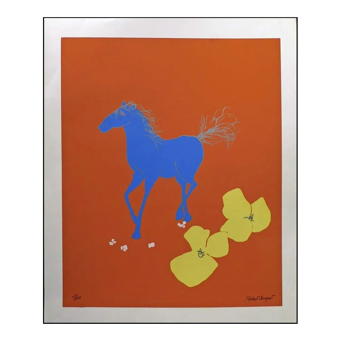 1990s Robert Sargent Untitled Signed & Numbered Art Serigraph, Blue Horse | Chairish