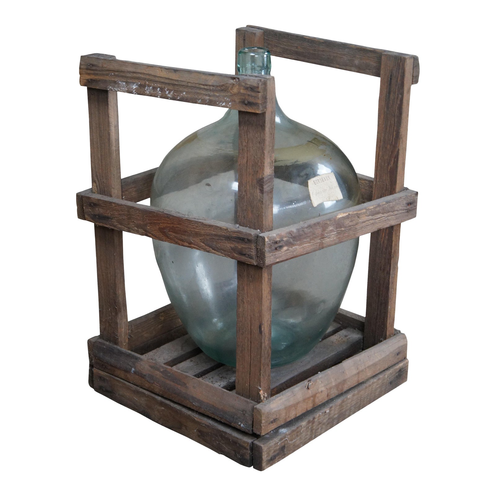 Early 20th Century Antique French Hand Blown Glass Demijohn Bordeaux Wine Bottle Jug & Wood ...