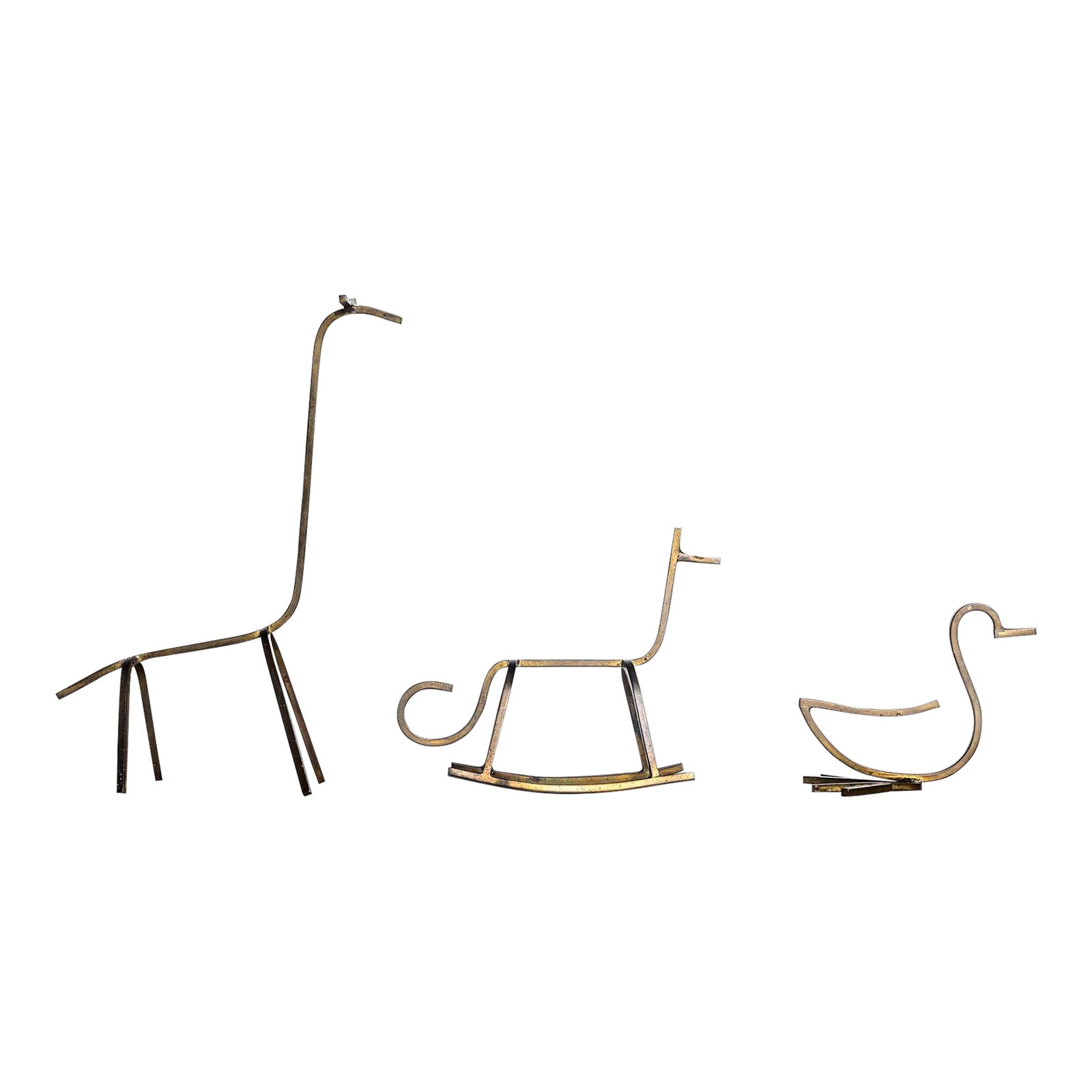 1950s Simon Kops Set of Brass Minimalist Animal Sculptures | Chairish