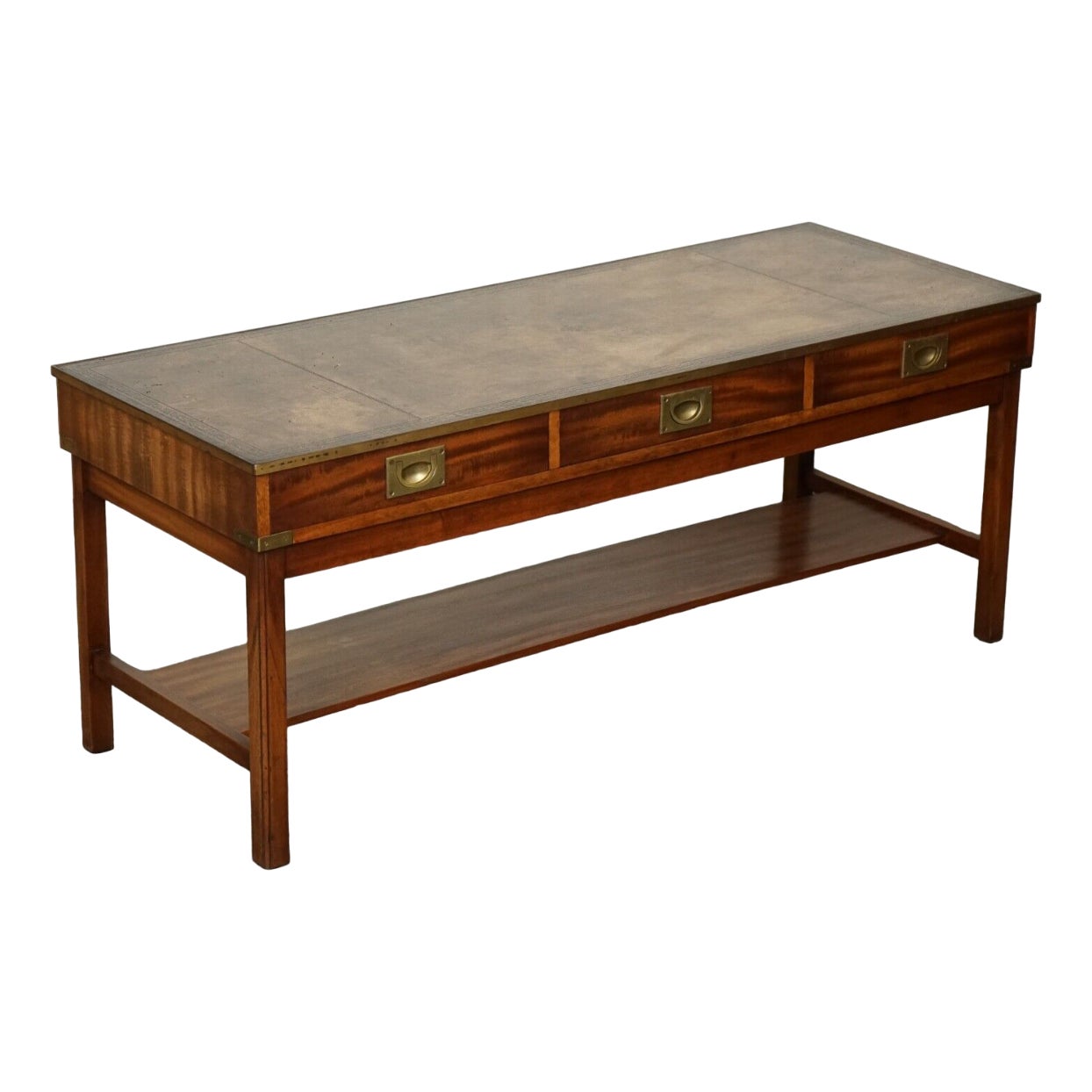 Vintage Military Campaign Style Coffee Table in Brown Aged Leather ...