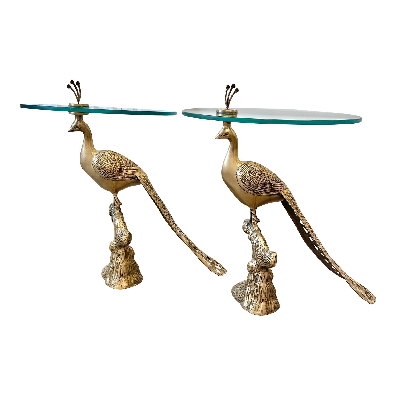 Brass and Glass Peacock Side Table-a Pair | Chairish