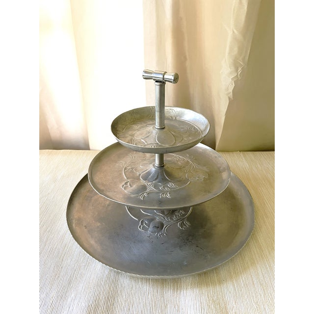 Mid-Century Modern Aluminum 3-Tiered Serving Stand | Chairish