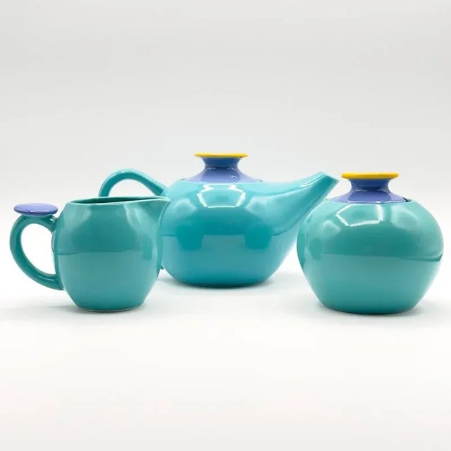1960s Vintage Takahashi Blue, Yellow & Purple Color Block Tea Set- 3 ...
