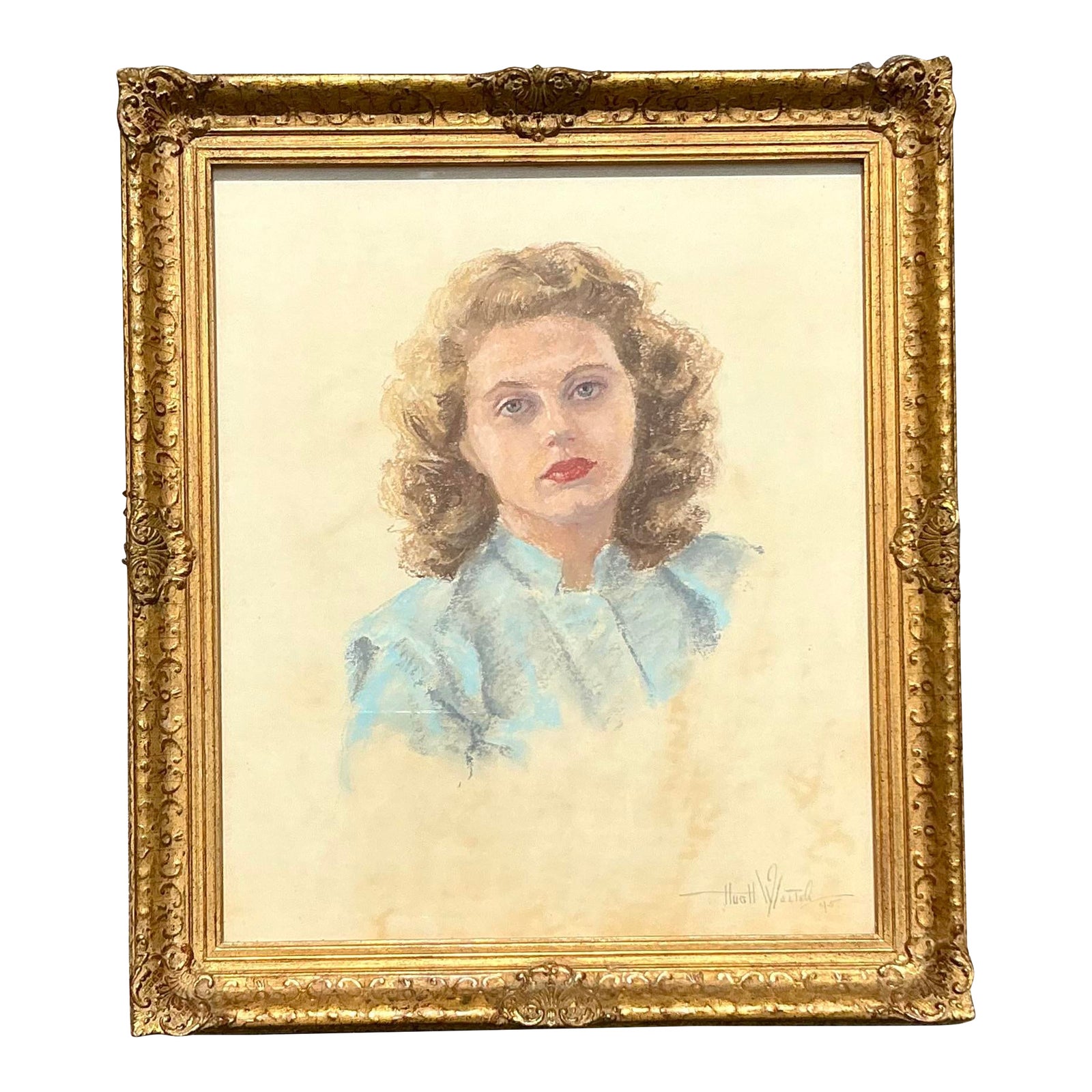 Vintage Regency Original Pastel Portrait on Paper | Chairish