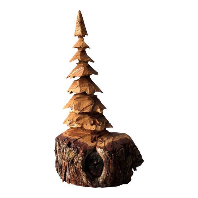 Vintage Carved Wood Tree Sculpture | Chairish