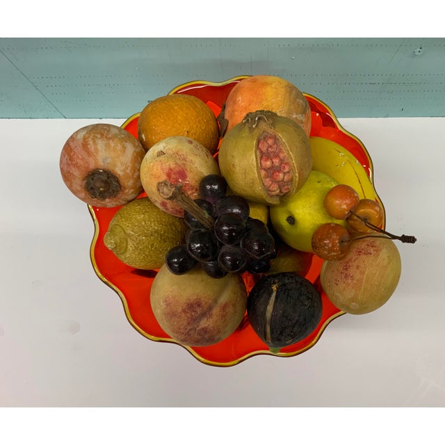 1950s Italian Carved Marble Fruits Hand Painted in Red Footed Bowl ...