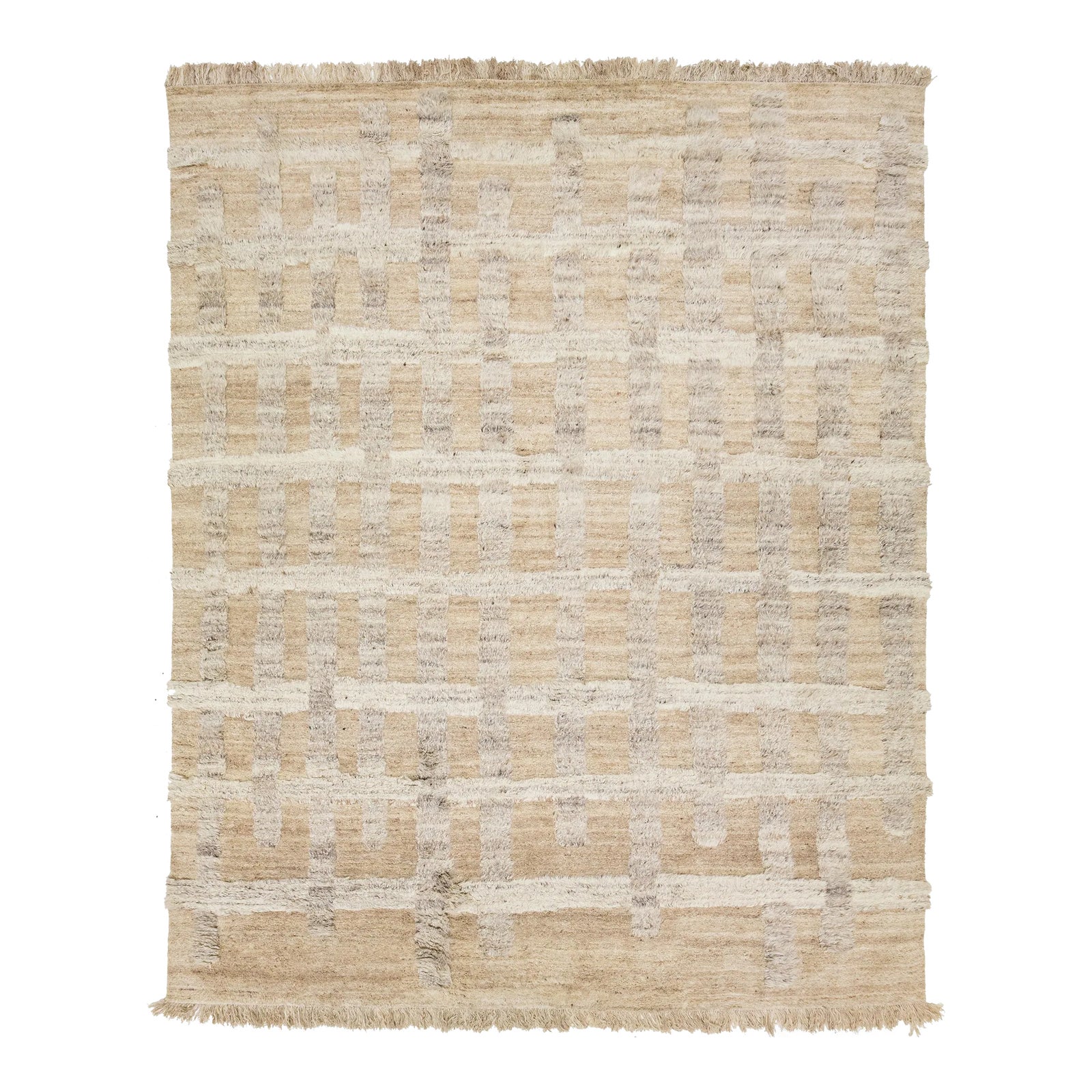 Organic Modern Moroccan Light Brown Wool Rug With Geometric Pattern ...