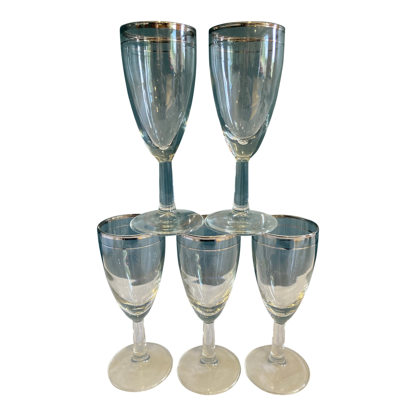 Set of Five Vintage Javit Platinum Rimmed Champagne Glasses | Chairish
