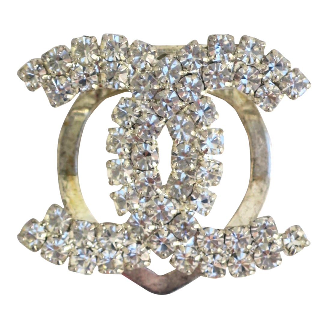 Vintage Chanel-Style Double CC Rhinestone Clip Brooch | Chairish