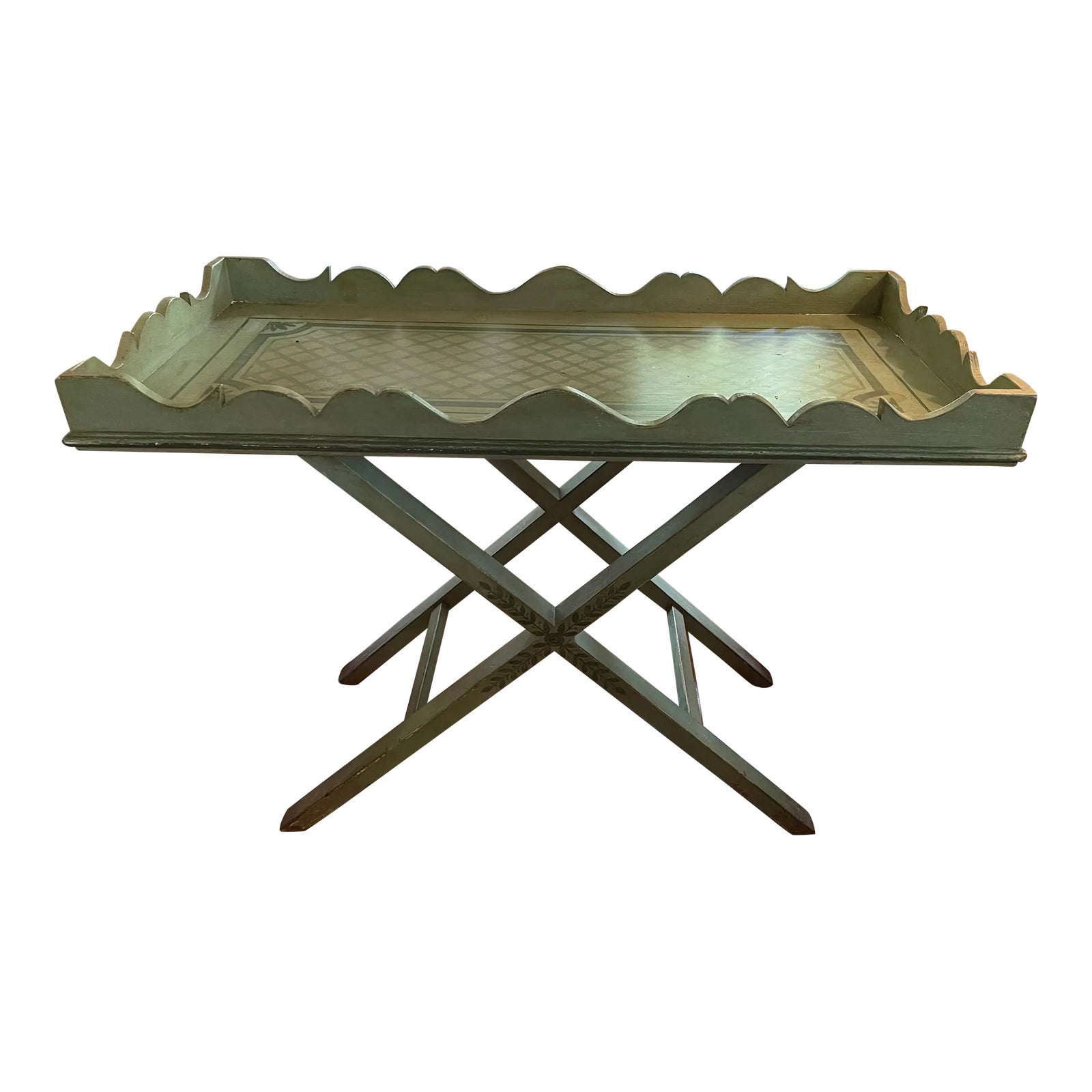 1970s Vintage Hand Painted Tray Table With Trellis Detail | Chairish