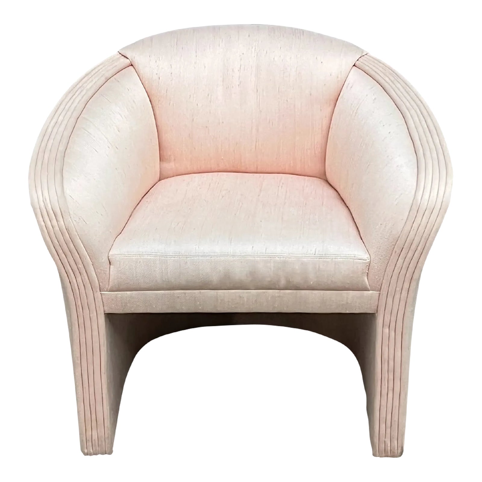 Pink Upholstered Channel-Tuft Seashell Chair | Chairish