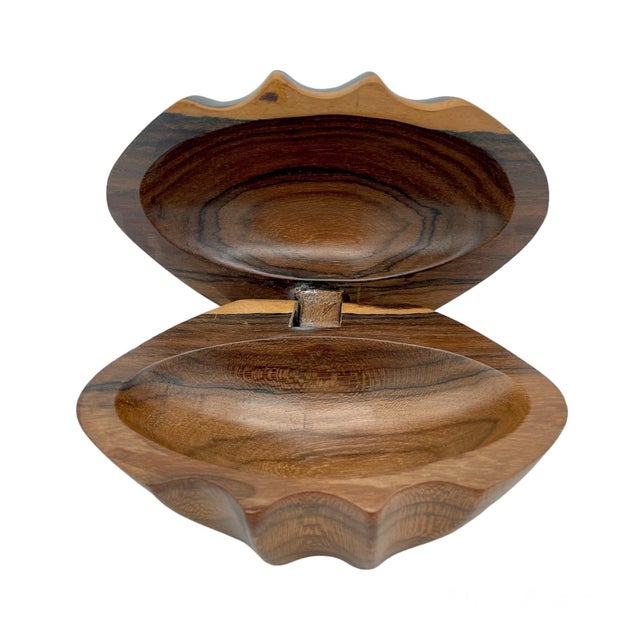 1970s Studio Crafted Wood Clamshell Ring Jewelry Box | Chairish