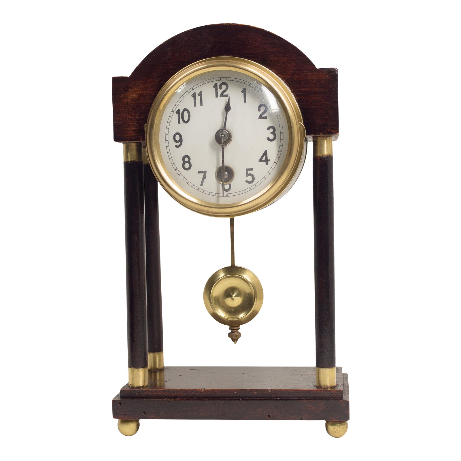 1920 Small German Mahogany Bronze Pendulum Clock | Chairish