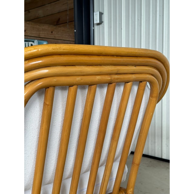 Vintage Coastal Three Band Bent Rattan Custom Upholstered Lounge Chairs ...