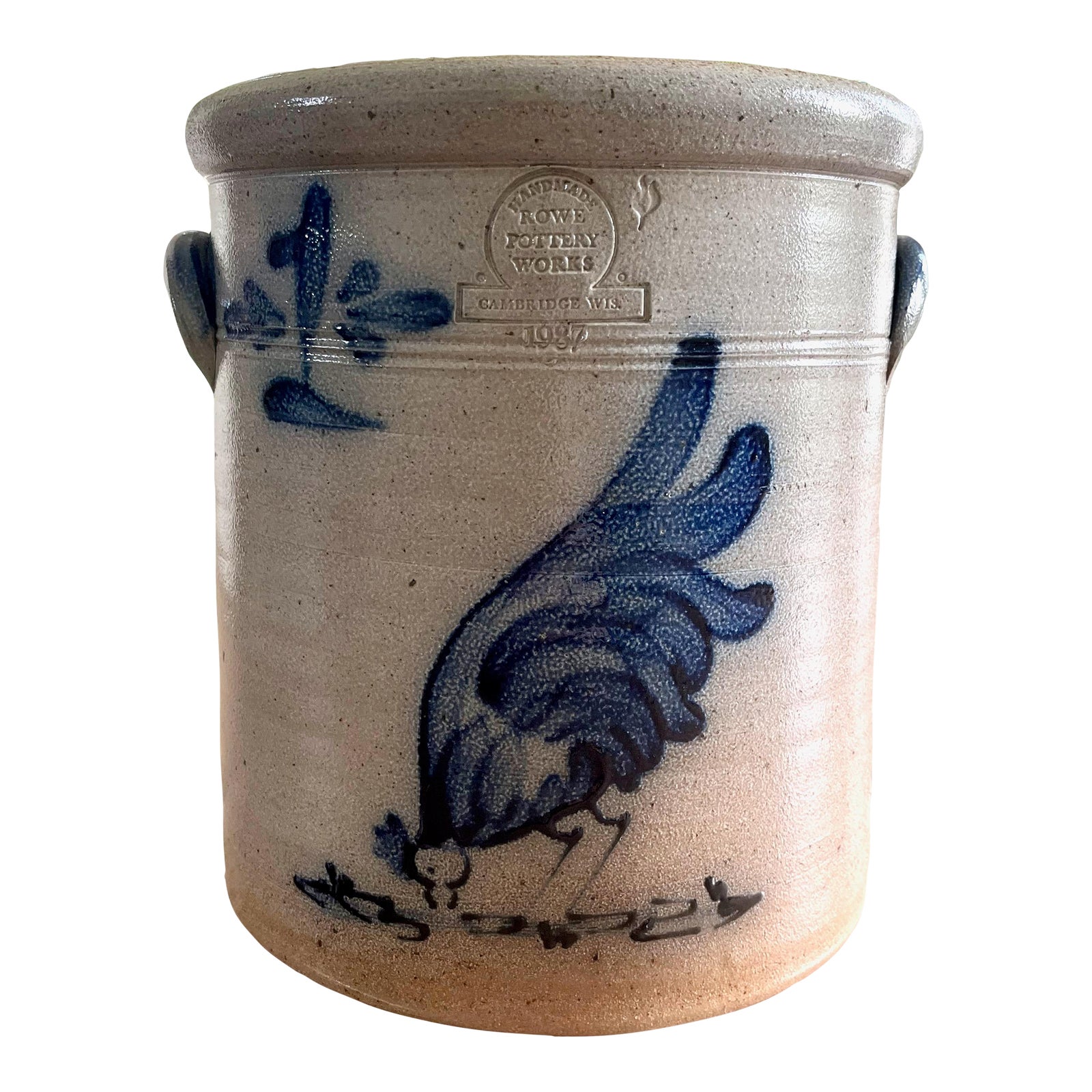 Vintage Rooster Rowe Pottery Works Crock - One Gallon | Chairish