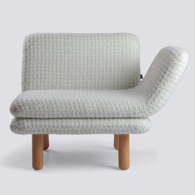 Cross Lounge Chair, Natural Wood, Crow's Feet Patterned Boucle White ...