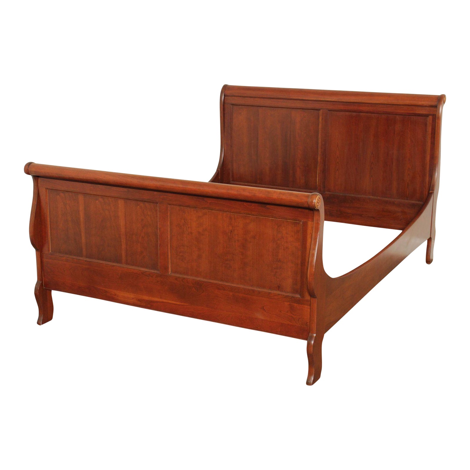 Rustic European Style Cherry Queen Sleigh Bed | Chairish