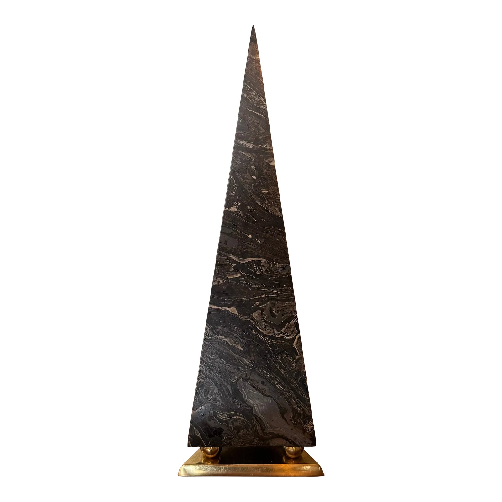 1970’s Marbleized Brass Pyramid Obelisk | Chairish