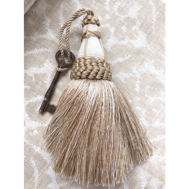 Tan and White Key Tassel With Looped Ruche Trim | Chairish