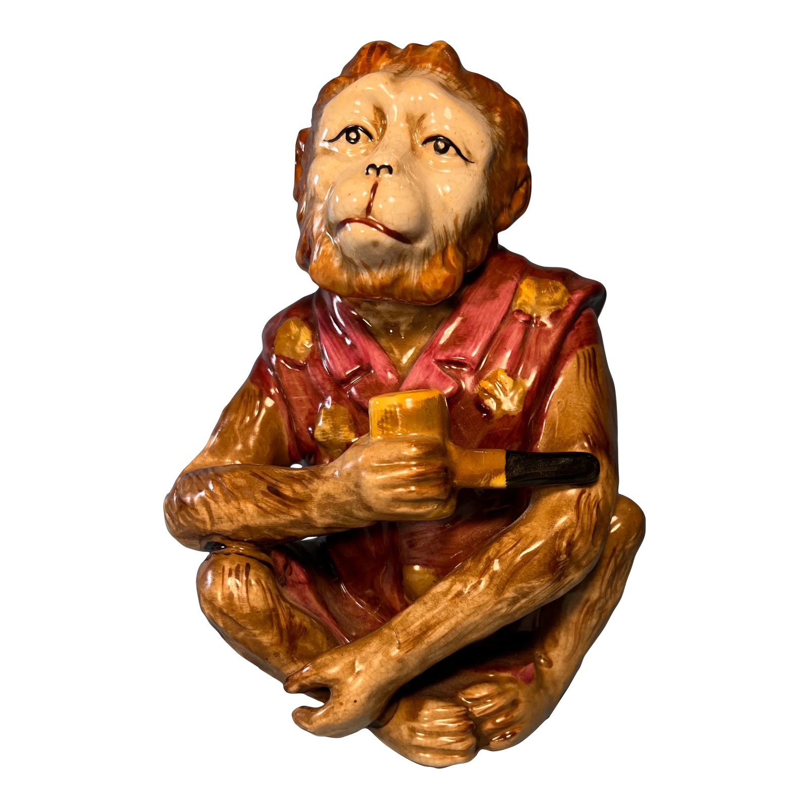 Minton Ceramic Monkey Figurine Holding a Cob Pipe | Chairish