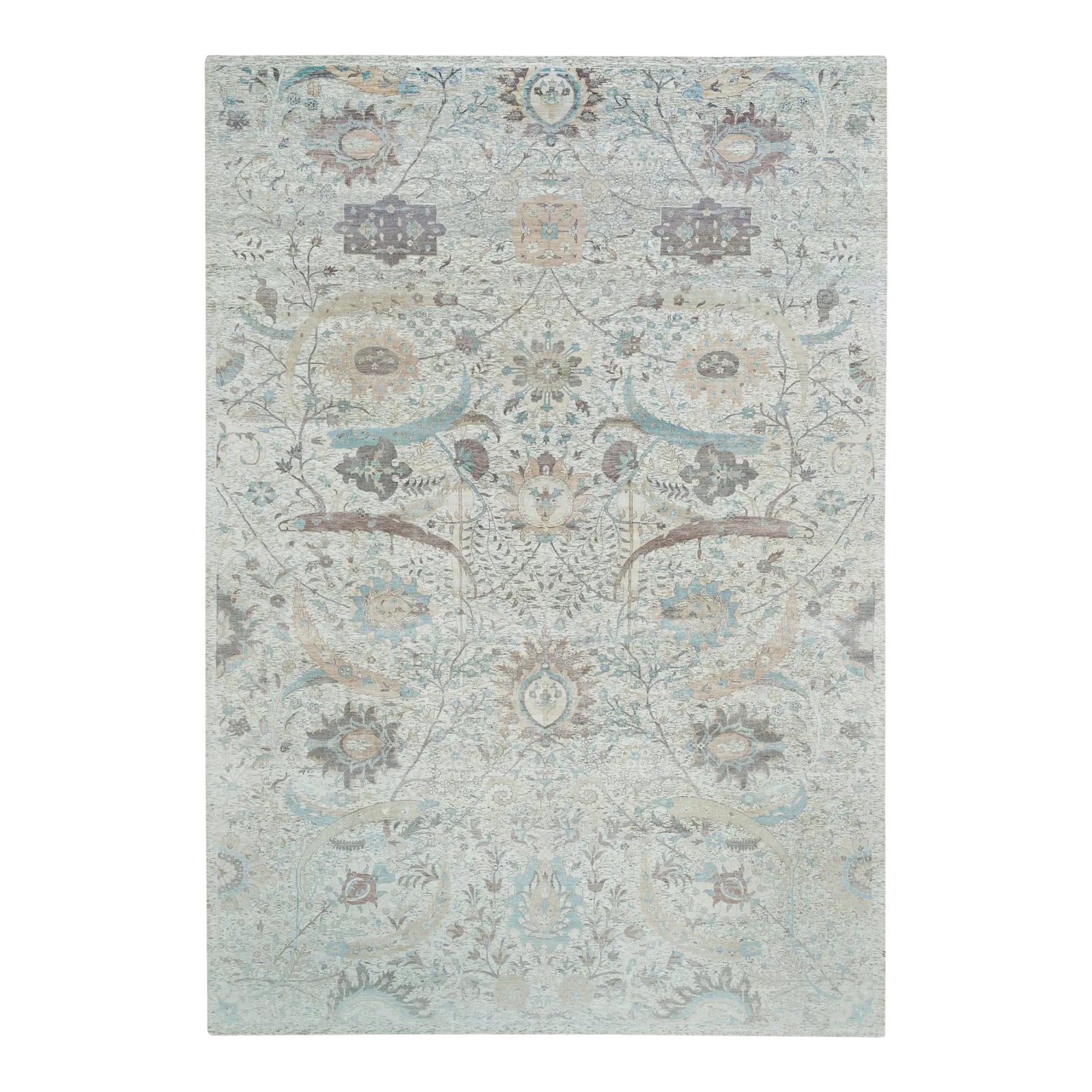 2010s Ivory, Sickle Leaf Design Soft Pile, Silk With Textured Wool Hand ...