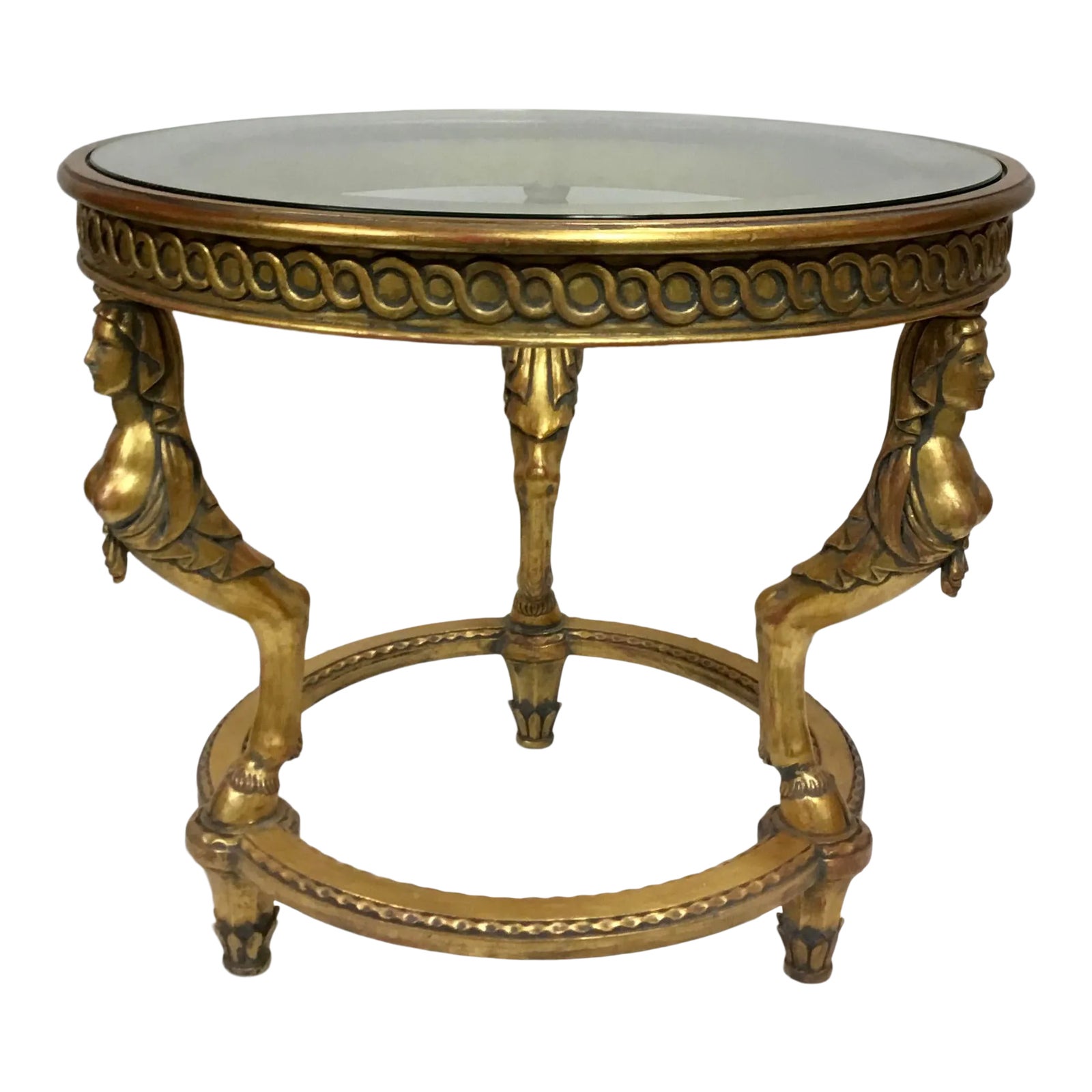 Empire Style Gold Leaf and Glass End Table | Chairish