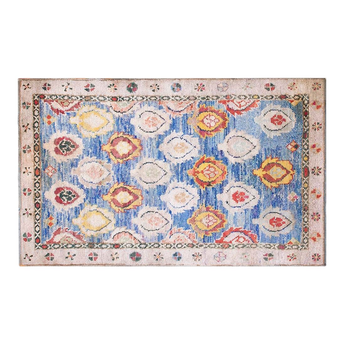 1920s Traditional Orange and Blue Cotton Rug - 4'2"x6'9" | Chairish