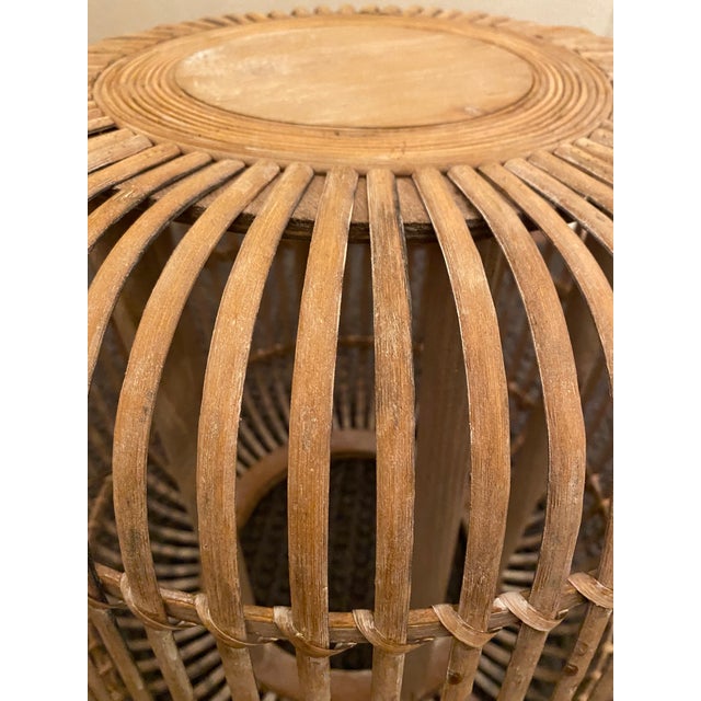 Boho Chic Round Rattan Pouf Ottoman | Chairish