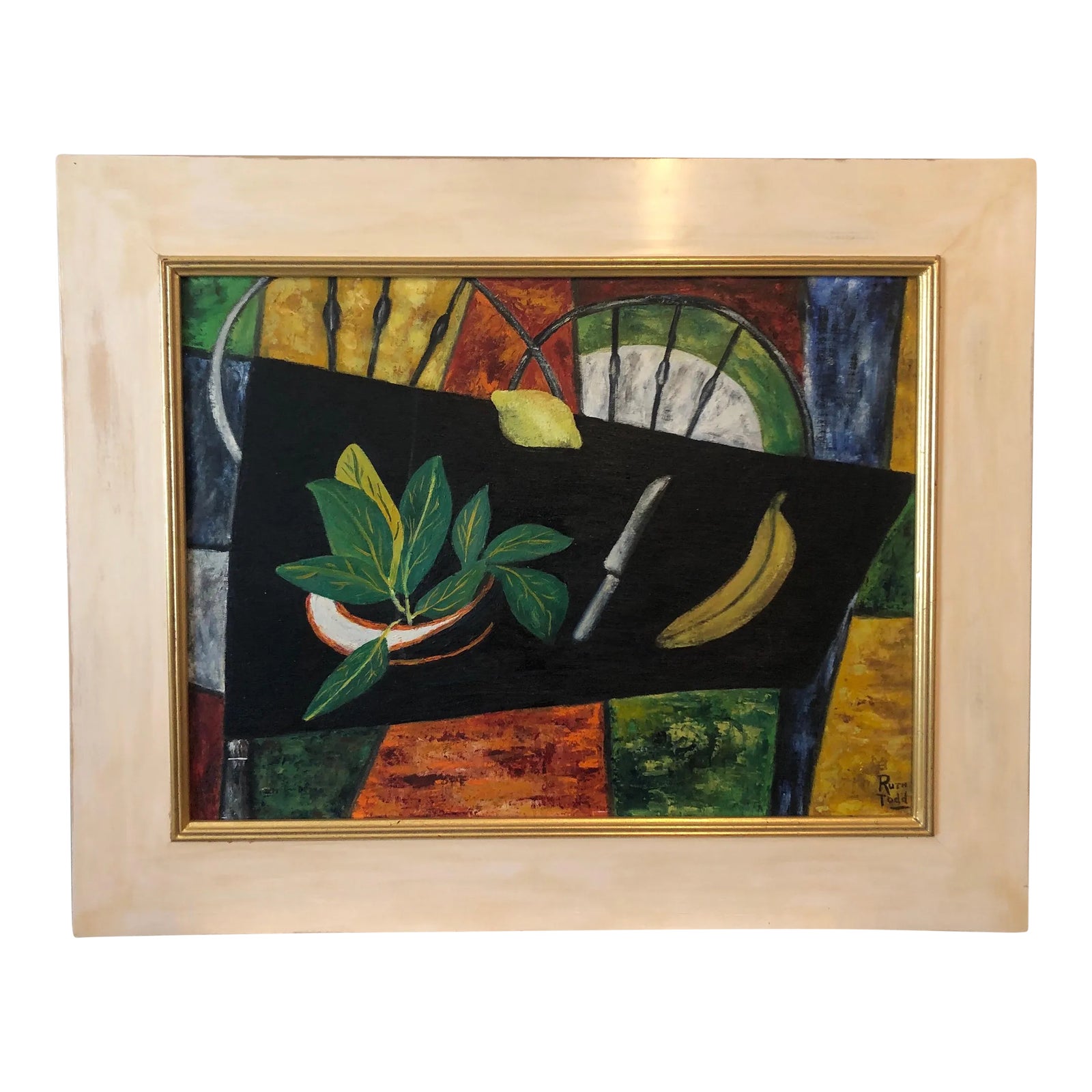 Ruth Todd Abstract Expressionist Oil Painting of Still Life with Fruit ...
